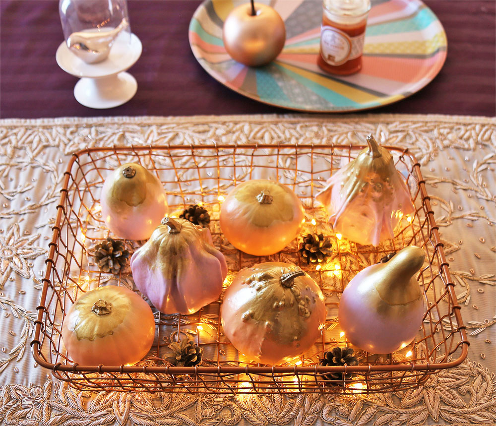 Déco festive avec des coloquintes pastel et doré {DIY} - Purple Jumble